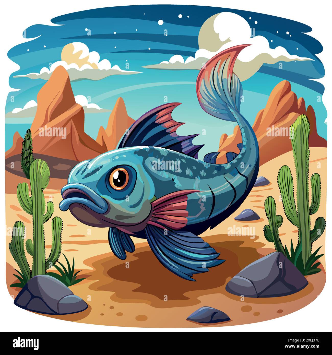 Coelacanth fish ignored lies desert vector. AI generated image. Clipart ...