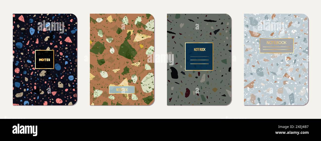 School diary cover design. Terrazzo abstract background made of natural ...