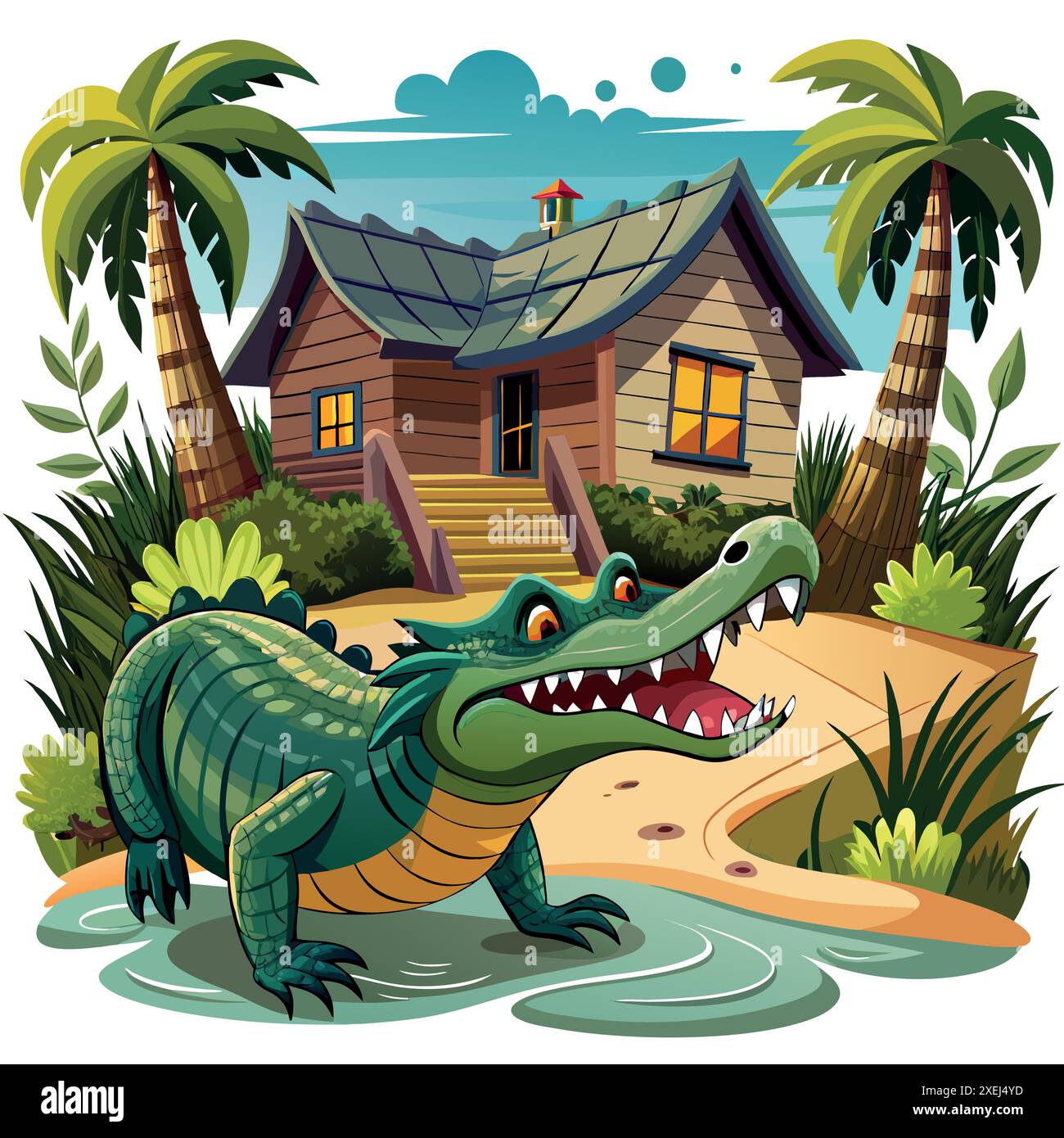 Common Caiman alligator horrified looks house vector. AI generated ...