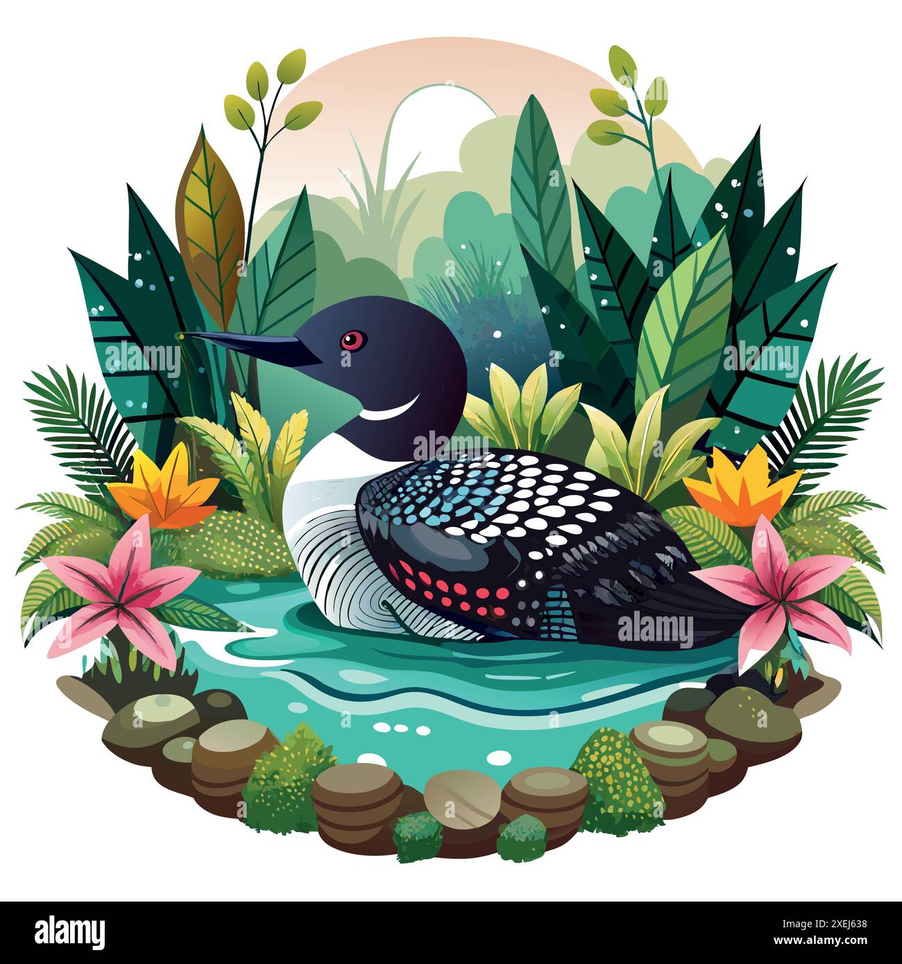 Common Loon bird inspired rests jungle vector. AI generated image ...