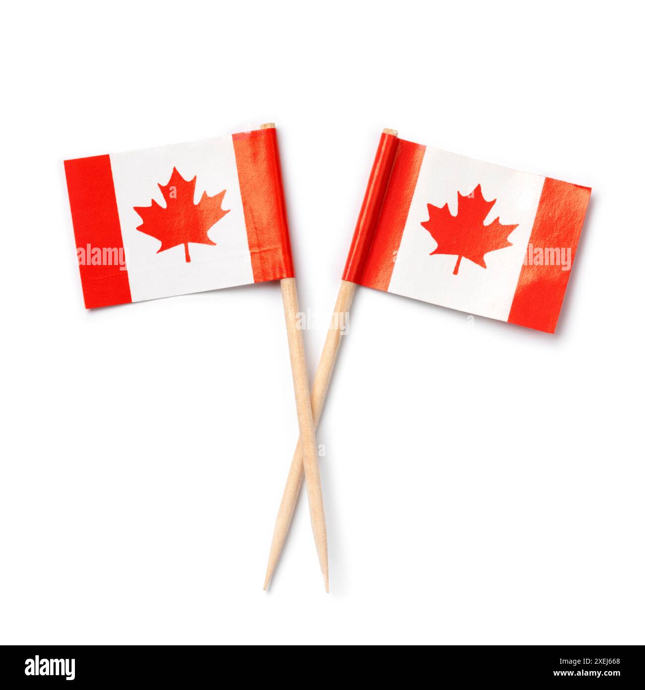 Miniature Canadian paper flags close up isolated on white background ...