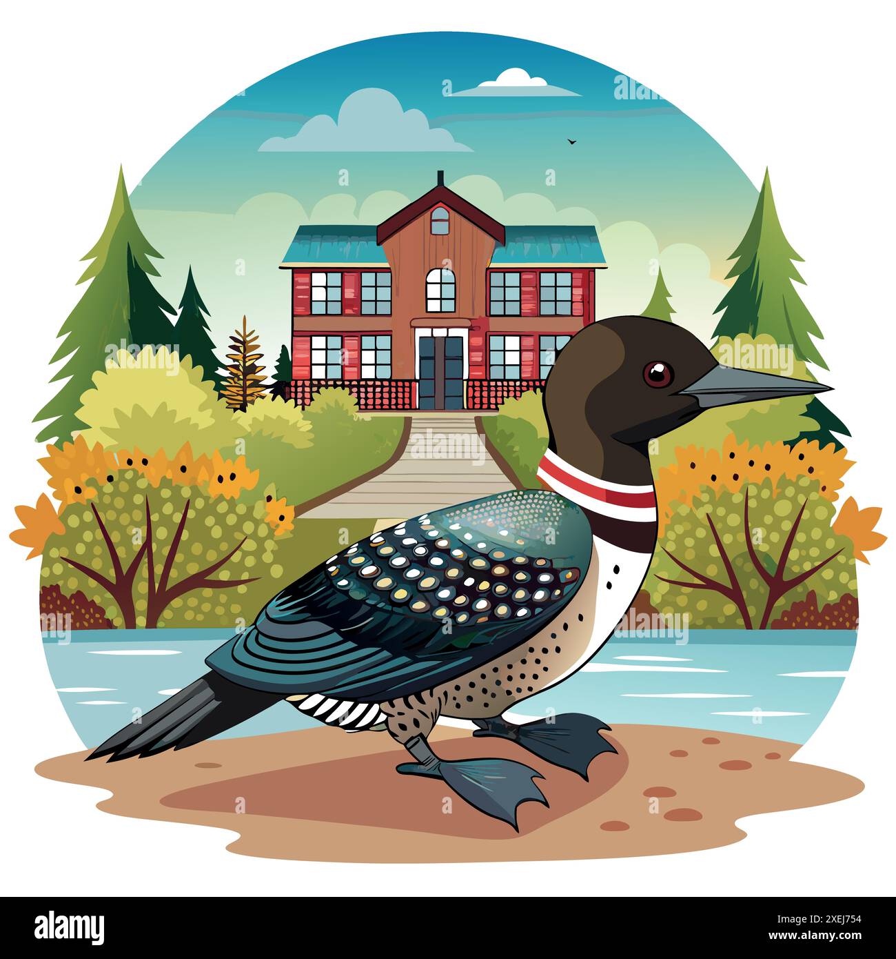 Common Loon bird kind walks school vector. AI generated image. Clipart ...