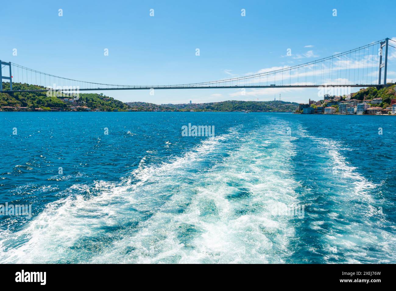 View from Bosphorus to Fatih Sultan Mehmet Bridge in Istanbul Stock ...