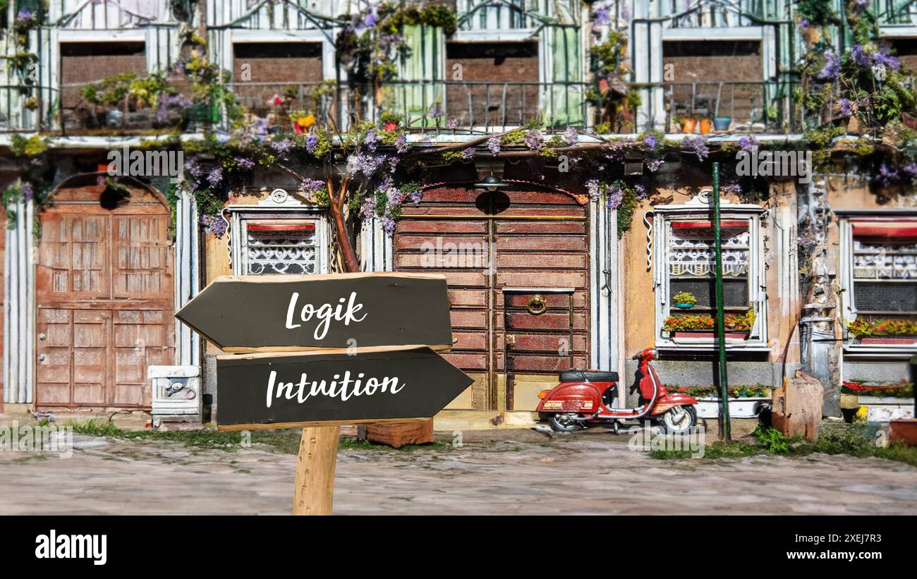 Signposts the direct way to intuition versus logic Stock Photo - Alamy