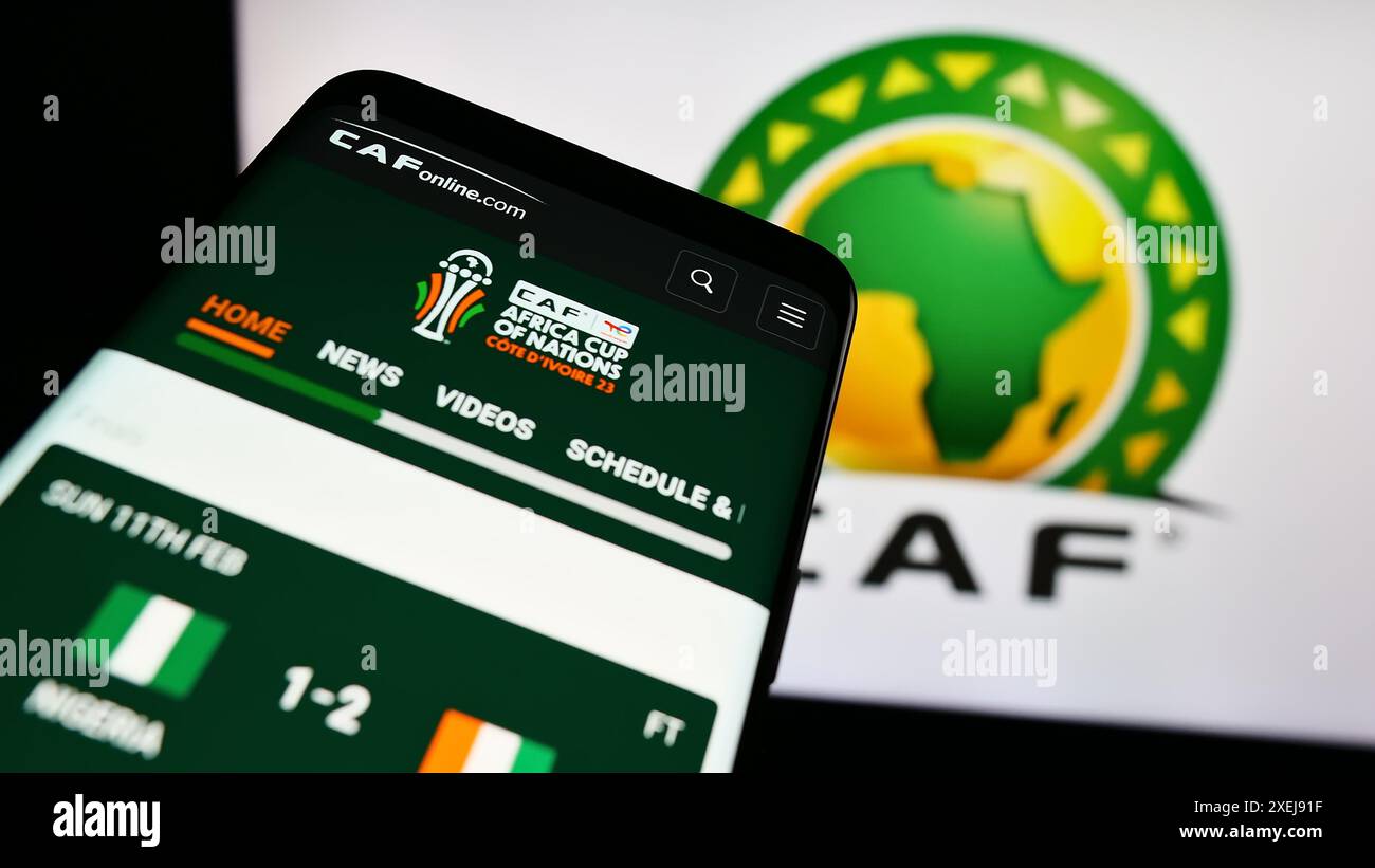 Mobile phone with website of association Confederation Africaine de ...