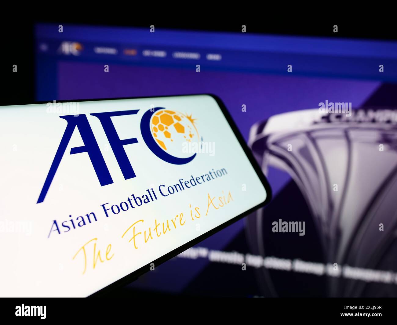 Smartphone with logo of association Asian Football Confederation (AFC ...