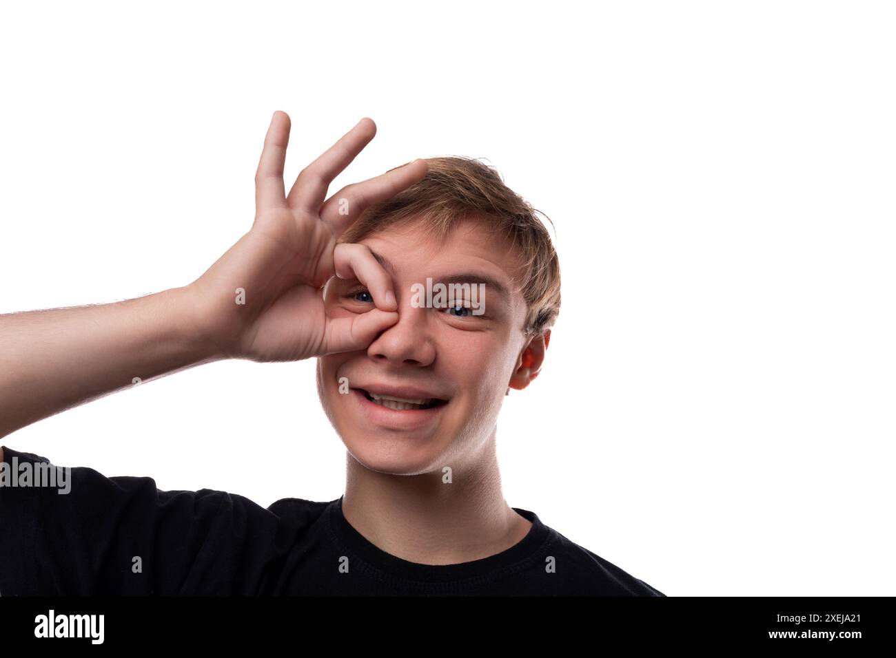 Headshot portrait of a positive handsome blond teenager guy Stock Photo ...