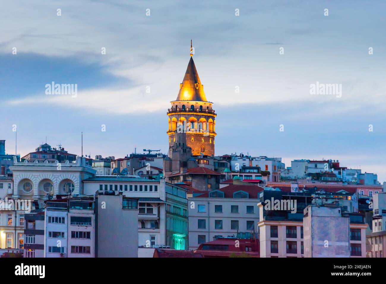 Galata tower at night in Istanbul Stock Photo - Alamy