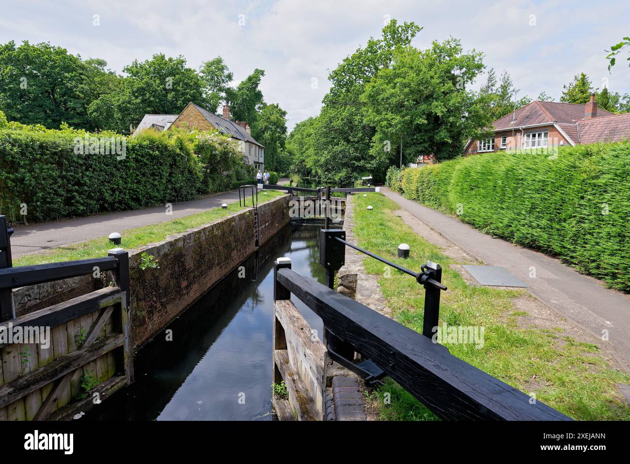The Basingstoke canal and the surrounding countryside near West Byfleet ...