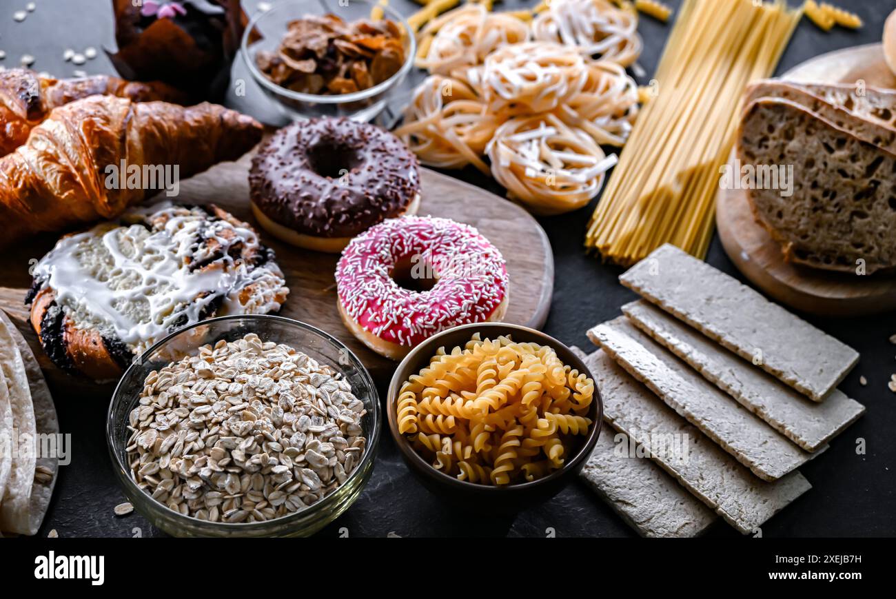 Composition with variety of food products containing gluten Stock Photo ...