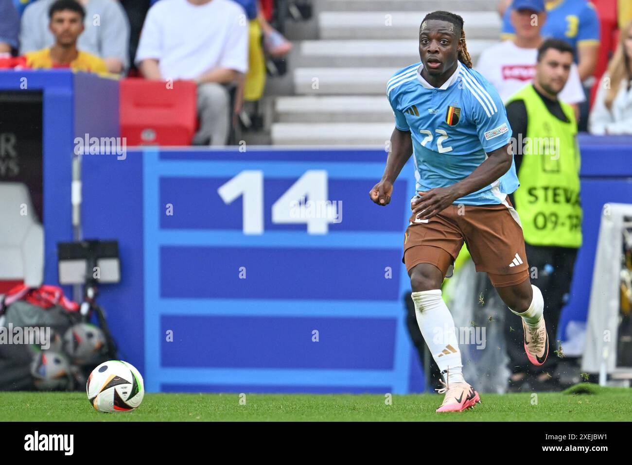 Stuttgart, Germany. 26th June, 2024. Jeremy Doku (22) of Belgium ...