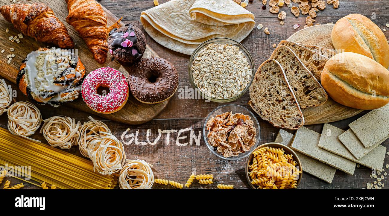 Composition with variety of food products containing gluten Stock Photo ...