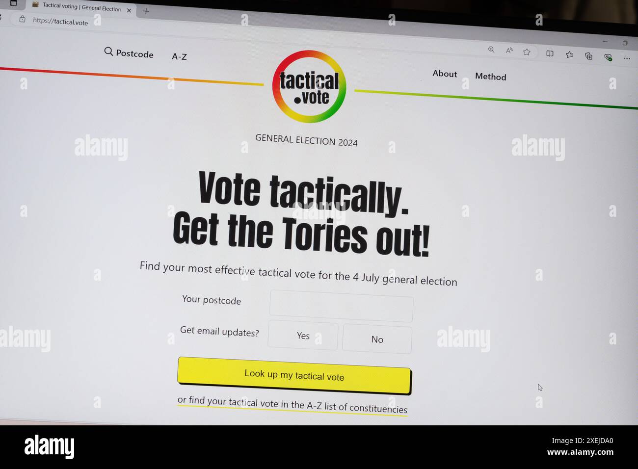 General election in UK on 4th July 2024. The website tactical.vote ...