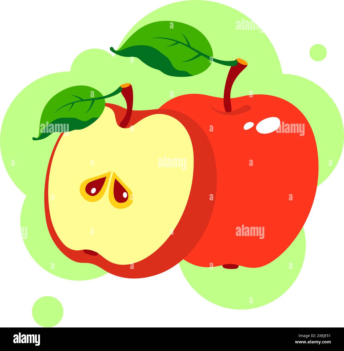 Red apple whole and cut fruit isolated on white background. Vector ...