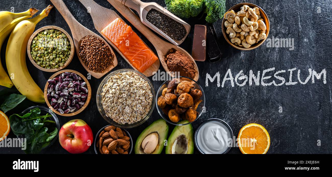 Composition with food products rich in magnesium Stock Photo - Alamy