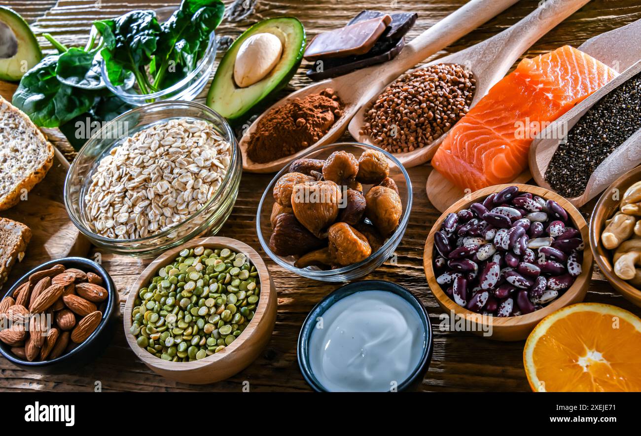 Composition with food products rich in magnesium Stock Photo - Alamy