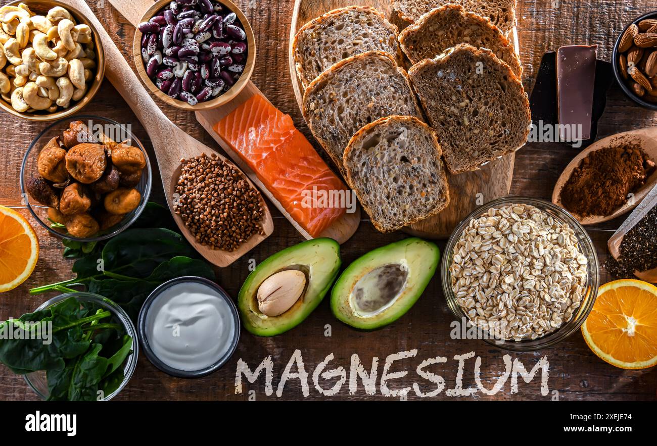 Composition with food products rich in magnesium Stock Photo - Alamy