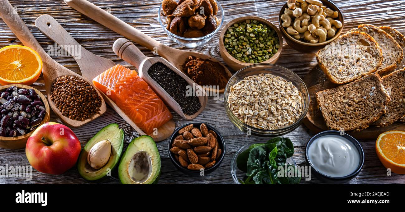 Composition with food products rich in magnesium Stock Photo - Alamy
