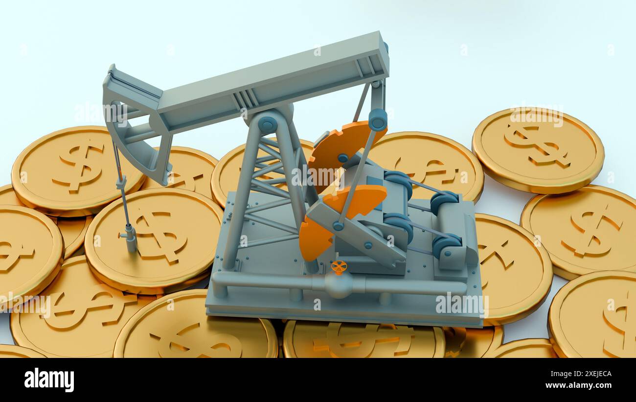 3d rendering of a pump jack, nodding donkey or a horsehead pump with ...