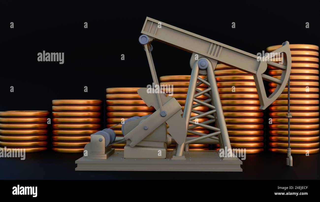 3d rendering of a pump jack, nodding donkey or a horsehead pump with ...