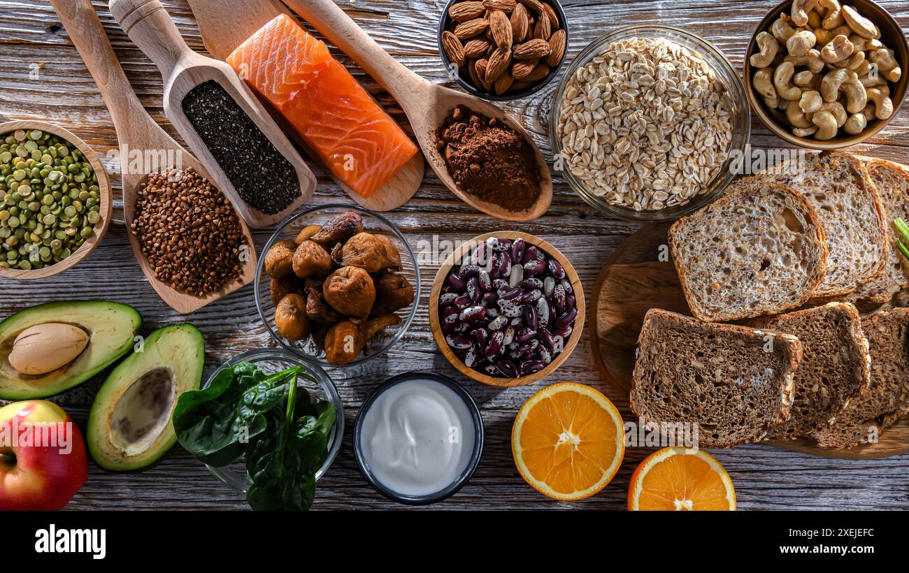 Composition with food products rich in magnesium Stock Photo - Alamy