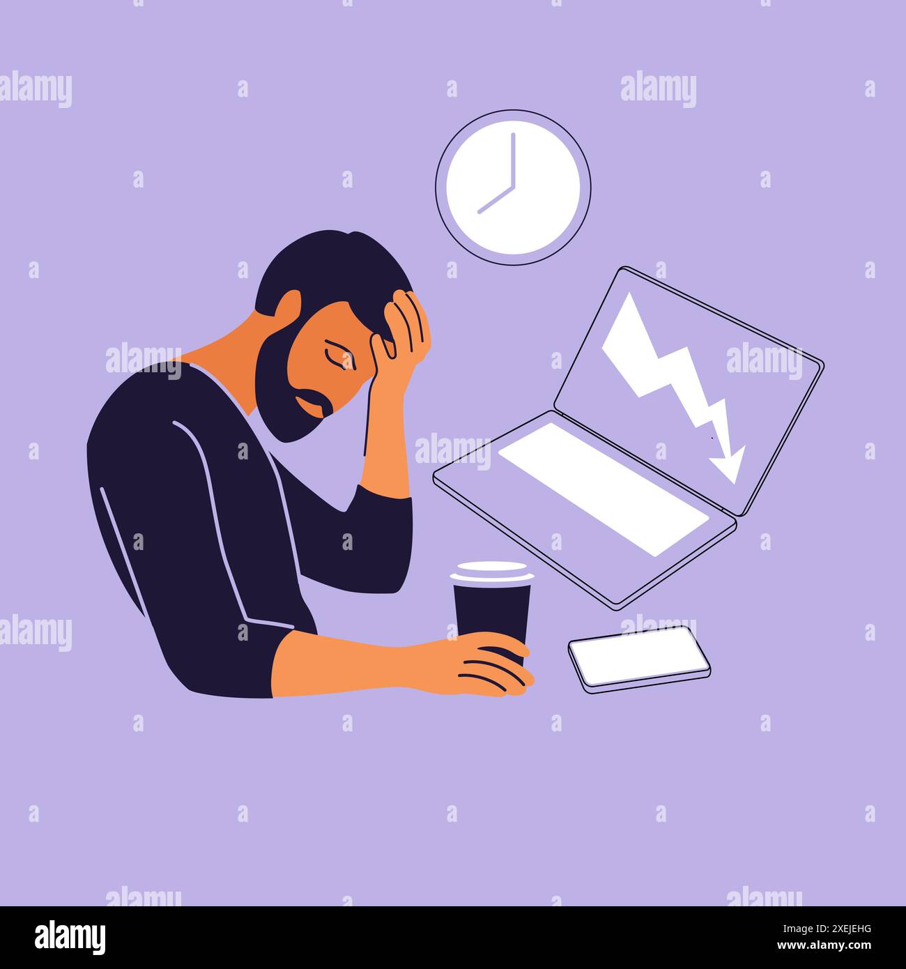 Professional burnout syndrome. Illustration tired office worker sitting ...