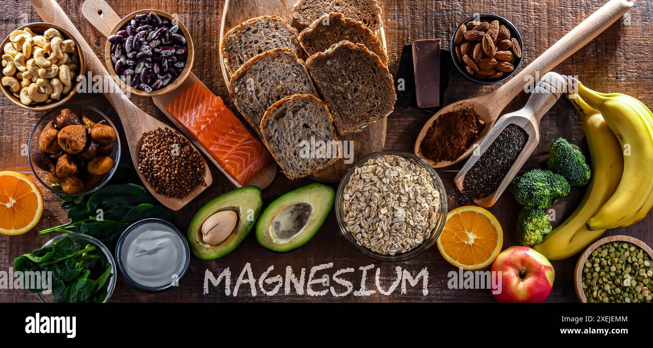Composition with food products rich in magnesium Stock Photo - Alamy