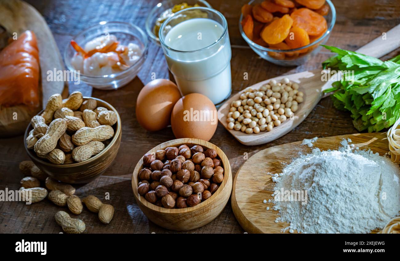 Composition with common food allergens including egg Stock Photo - Alamy