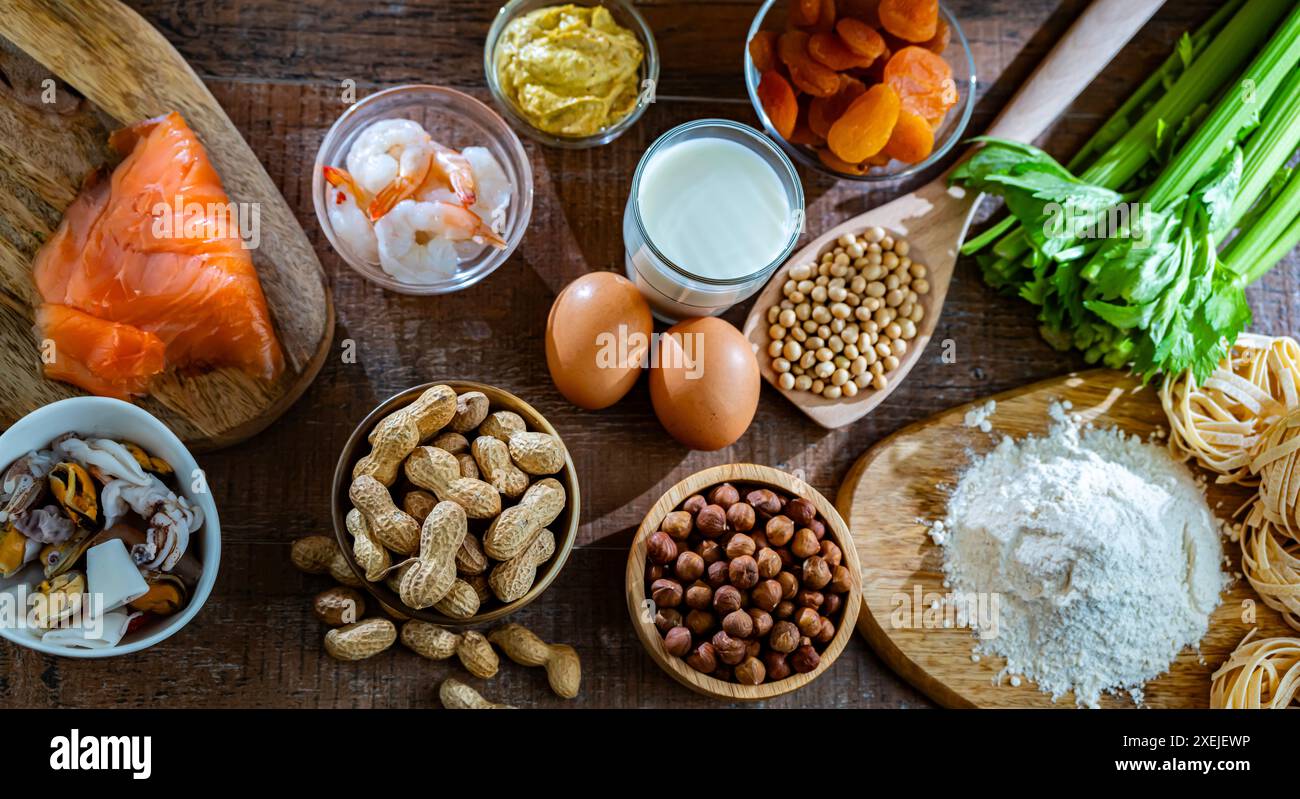 Composition with common food allergens including egg Stock Photo - Alamy