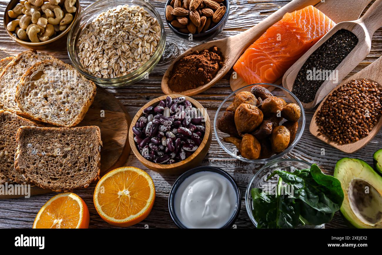 Composition with food products rich in magnesium Stock Photo - Alamy