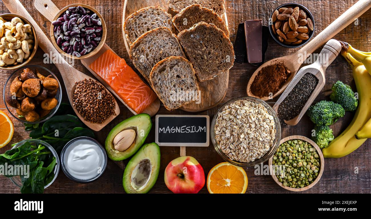 Composition with food products rich in magnesium Stock Photo - Alamy