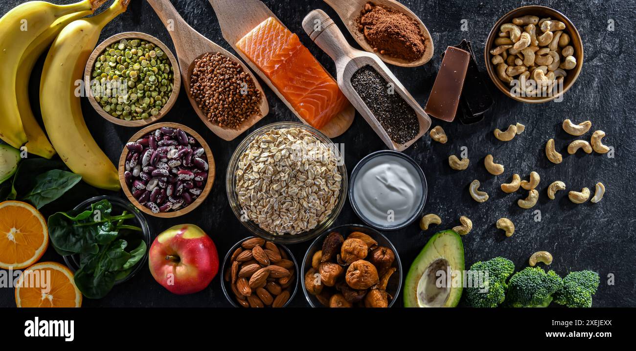 Composition with food products rich in magnesium Stock Photo - Alamy