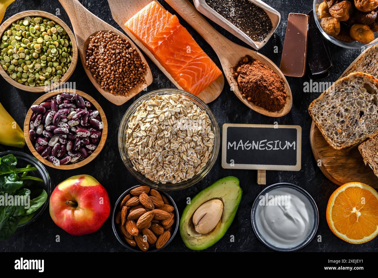 Composition with food products rich in magnesium Stock Photo - Alamy