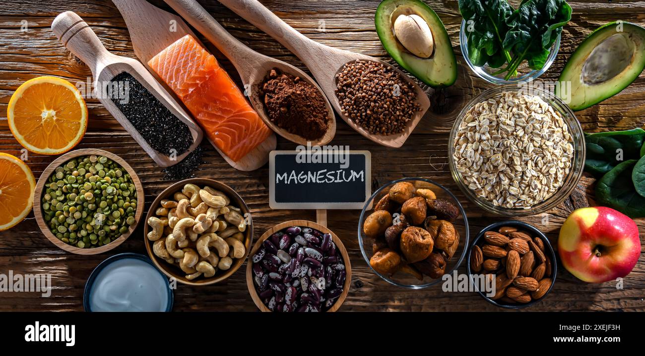Composition with food products rich in magnesium Stock Photo - Alamy