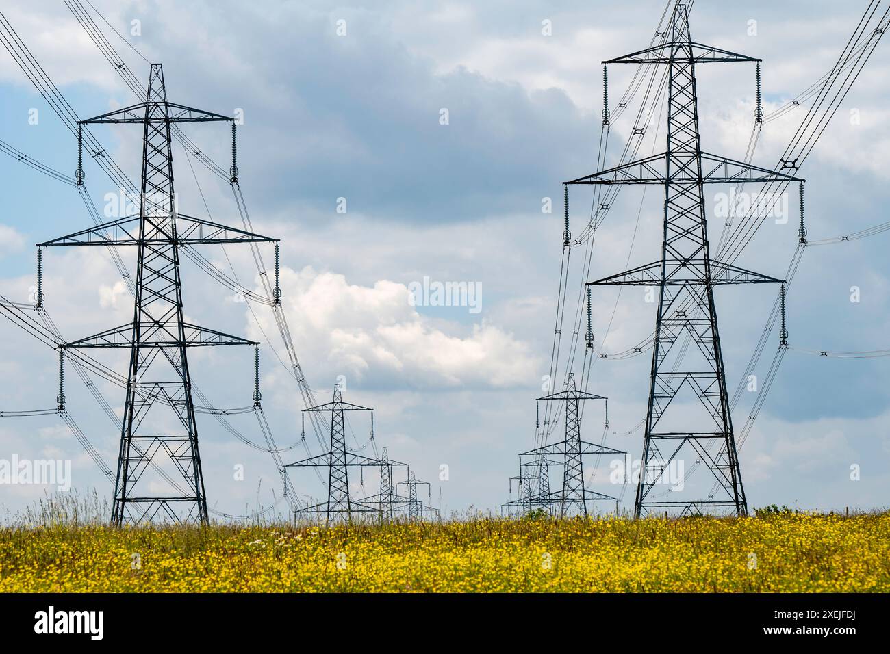 High voltage electricity pylons Grundisburgh Suffolk UK Stock Photo - Alamy