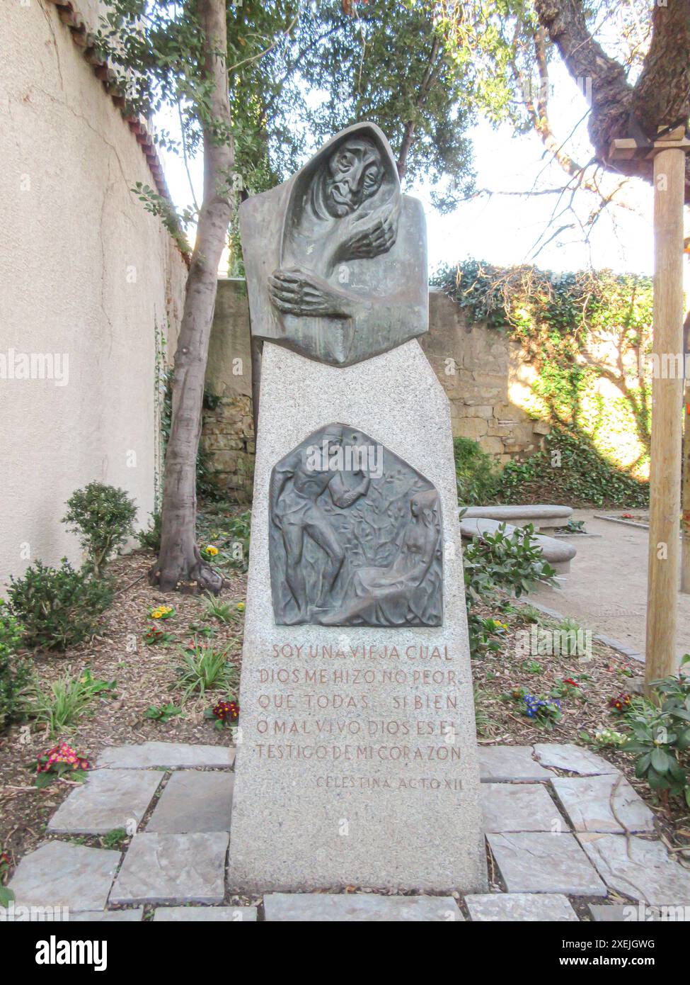 La Celestina in Huerto de Calixto y Melibea garden, Salamanca Stock ...