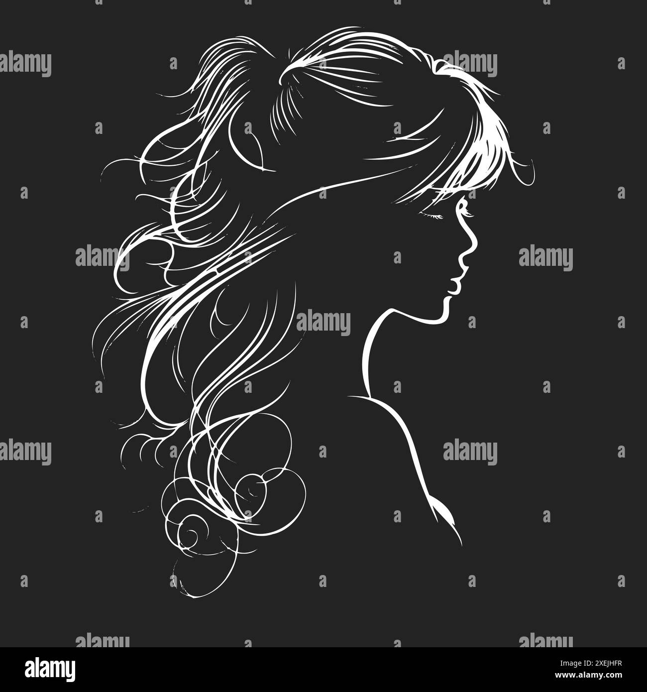 Elegant Silhouette of Woman with Flowing Hair Stock Vector Image & Art ...