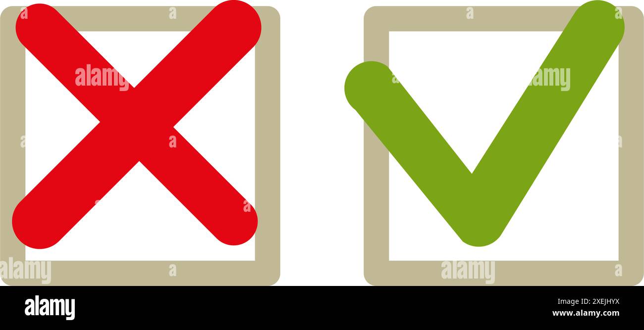 Red and Green mark in boxes. Vector illustration. Flat Stock Vector ...