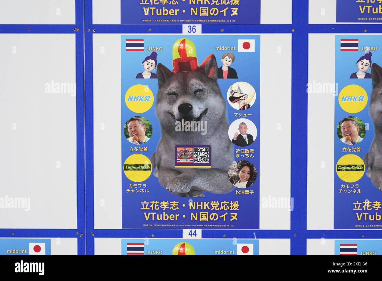 Tokyo, Japan. 27th June, 2024. A general view of an election poster for ...