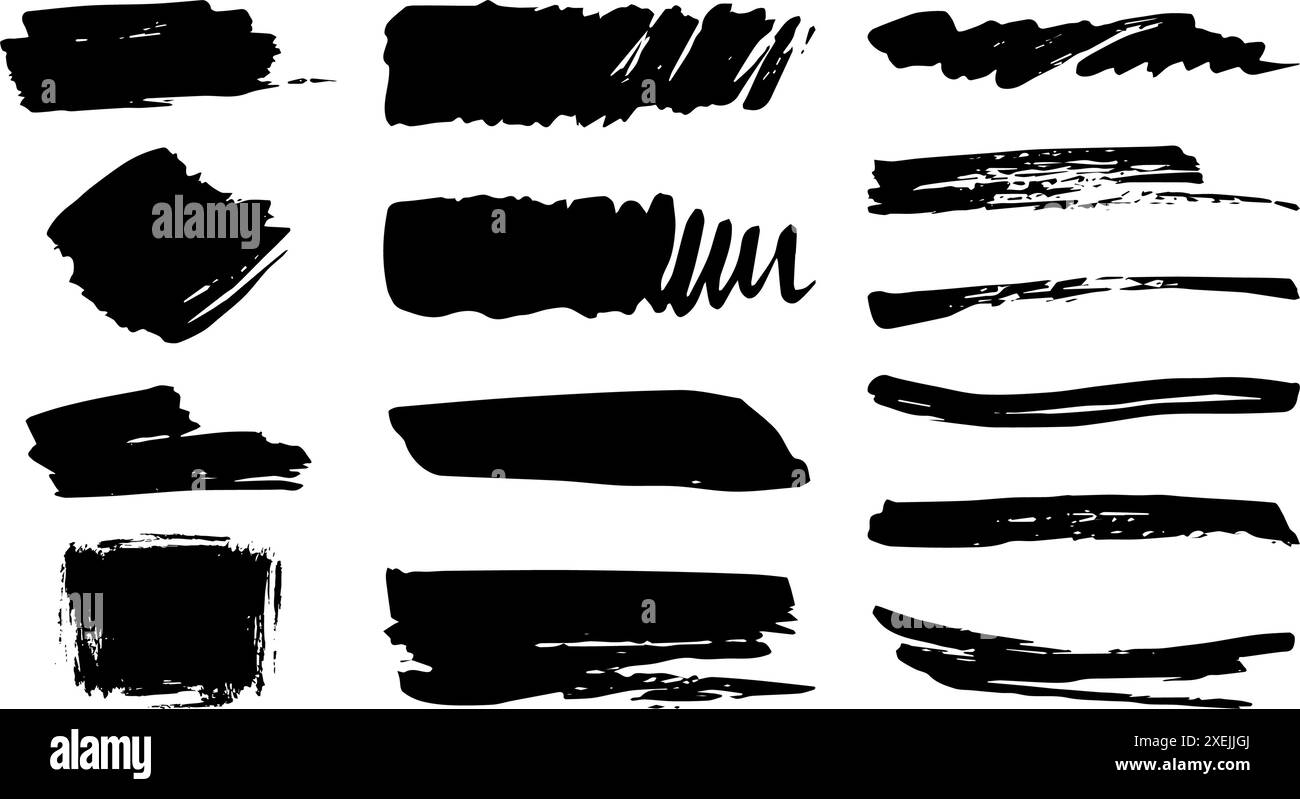 Set of black paint, ink, grunge, brush strokes. Vector illustration ...