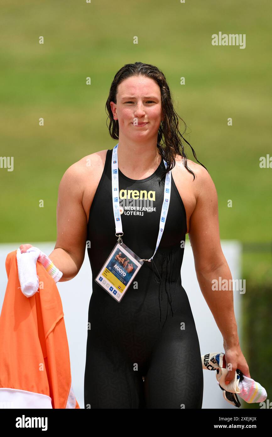 Kim Busch of the Netherlands looks on after competing in 50m Butterfly ...