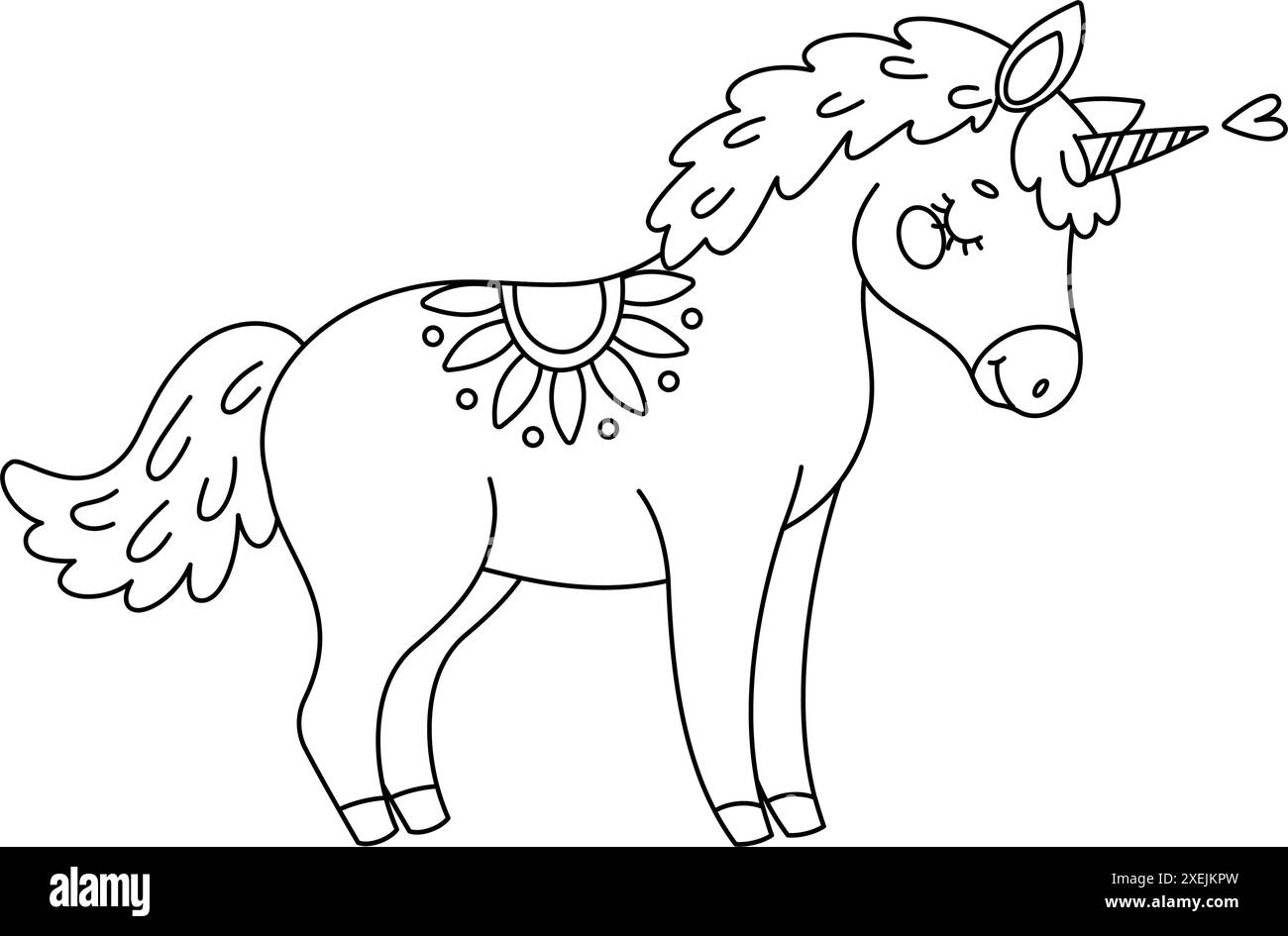Cute magical unicorn coloring page. Romantic magical pony sleeping ...