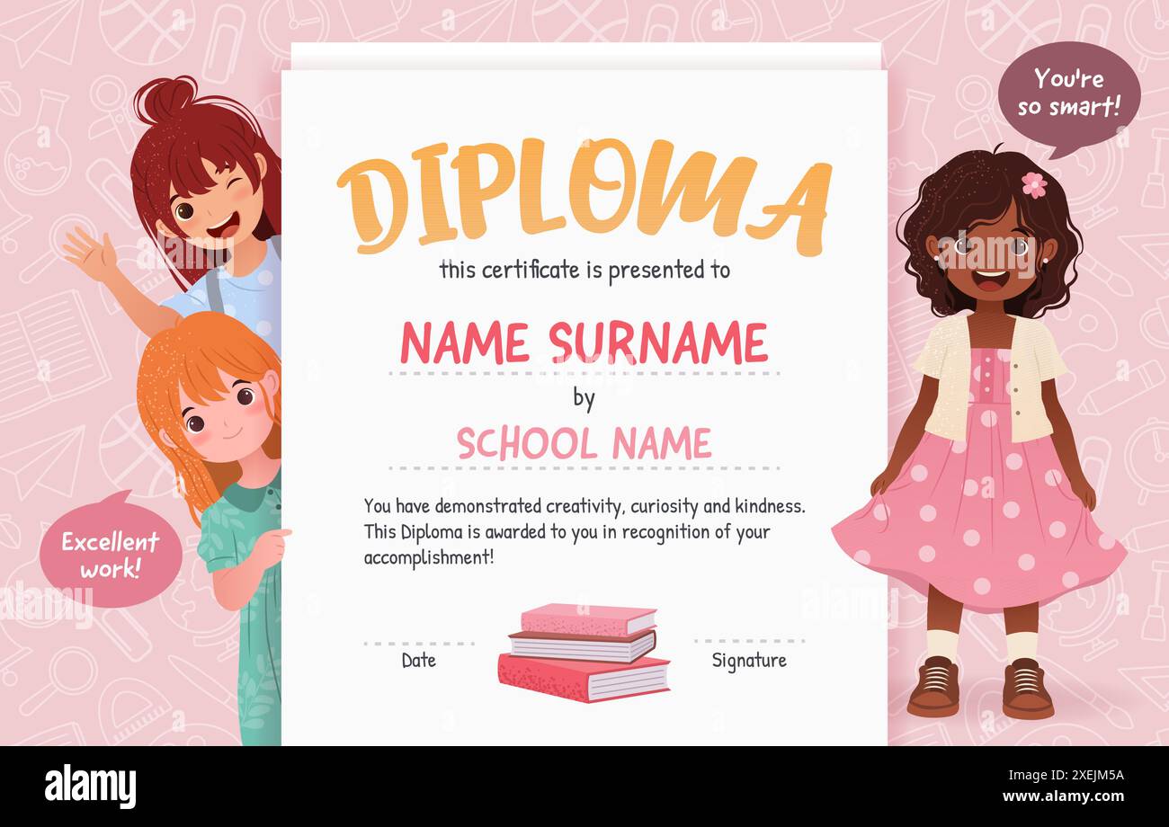 Diploma Certificate for School, Preschool Children Stock Vector Image ...
