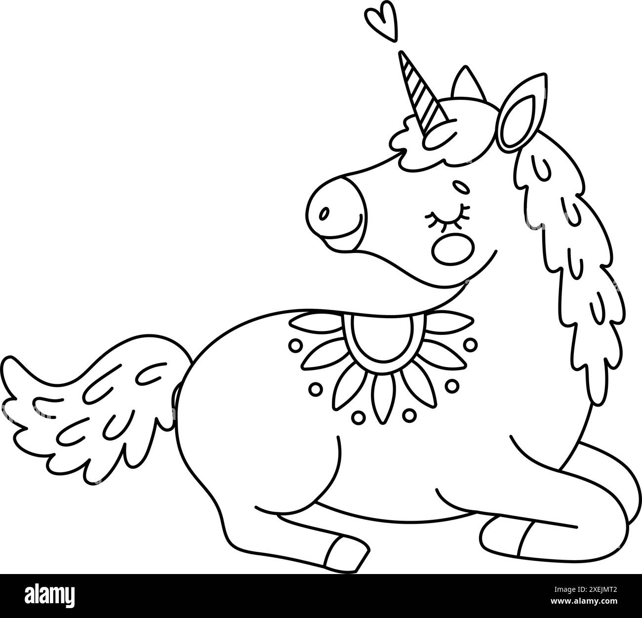 Cute magical unicorn coloring page. Romantic magical pony sleeping ...