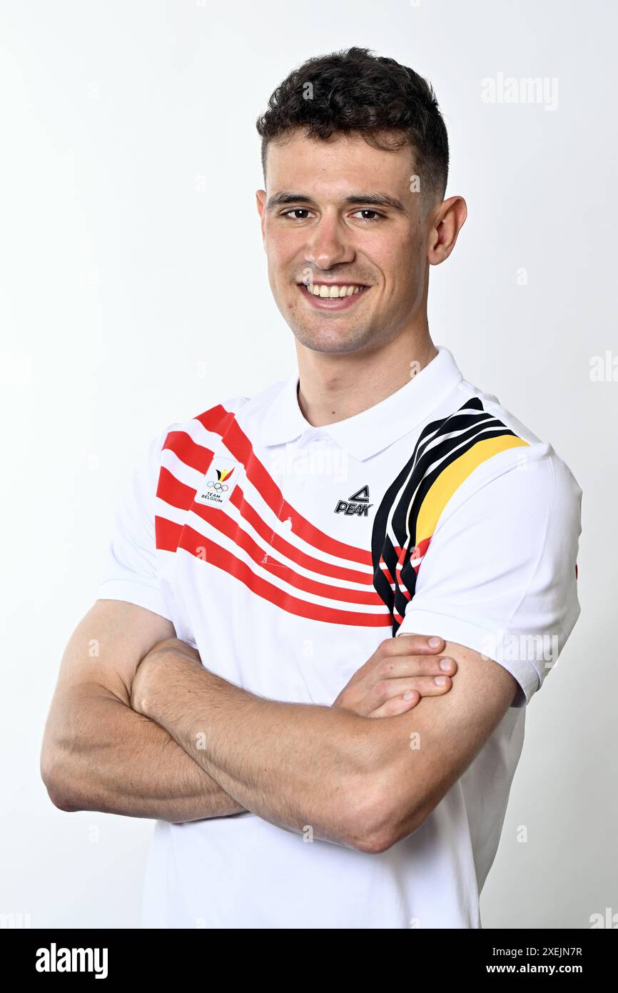 Brussels, Belgium. 27th June, 2024. Belgian cyclist Tuur Dens poses for ...