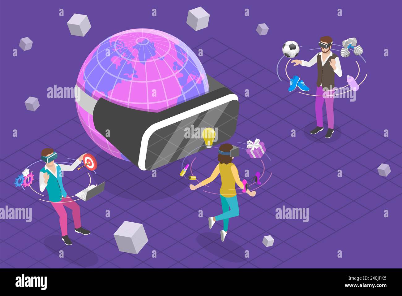 3D Isometric Flat Conceptual Illustration of Metaverse Virtual Worlds, Augmented Reality ...