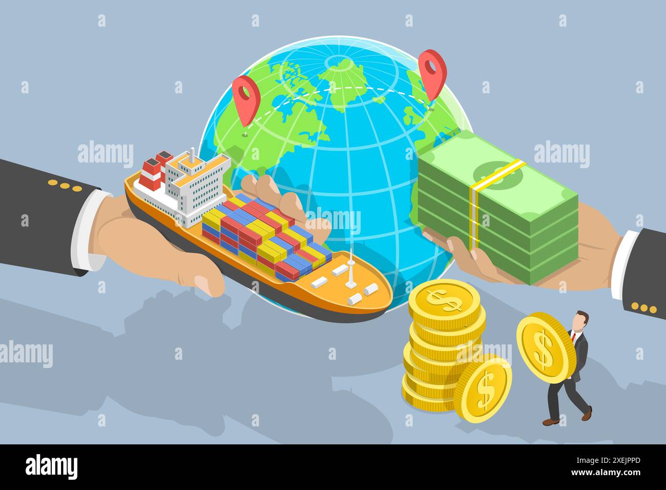 3D Isometric Flat Conceptual Illustration of International Trade ...