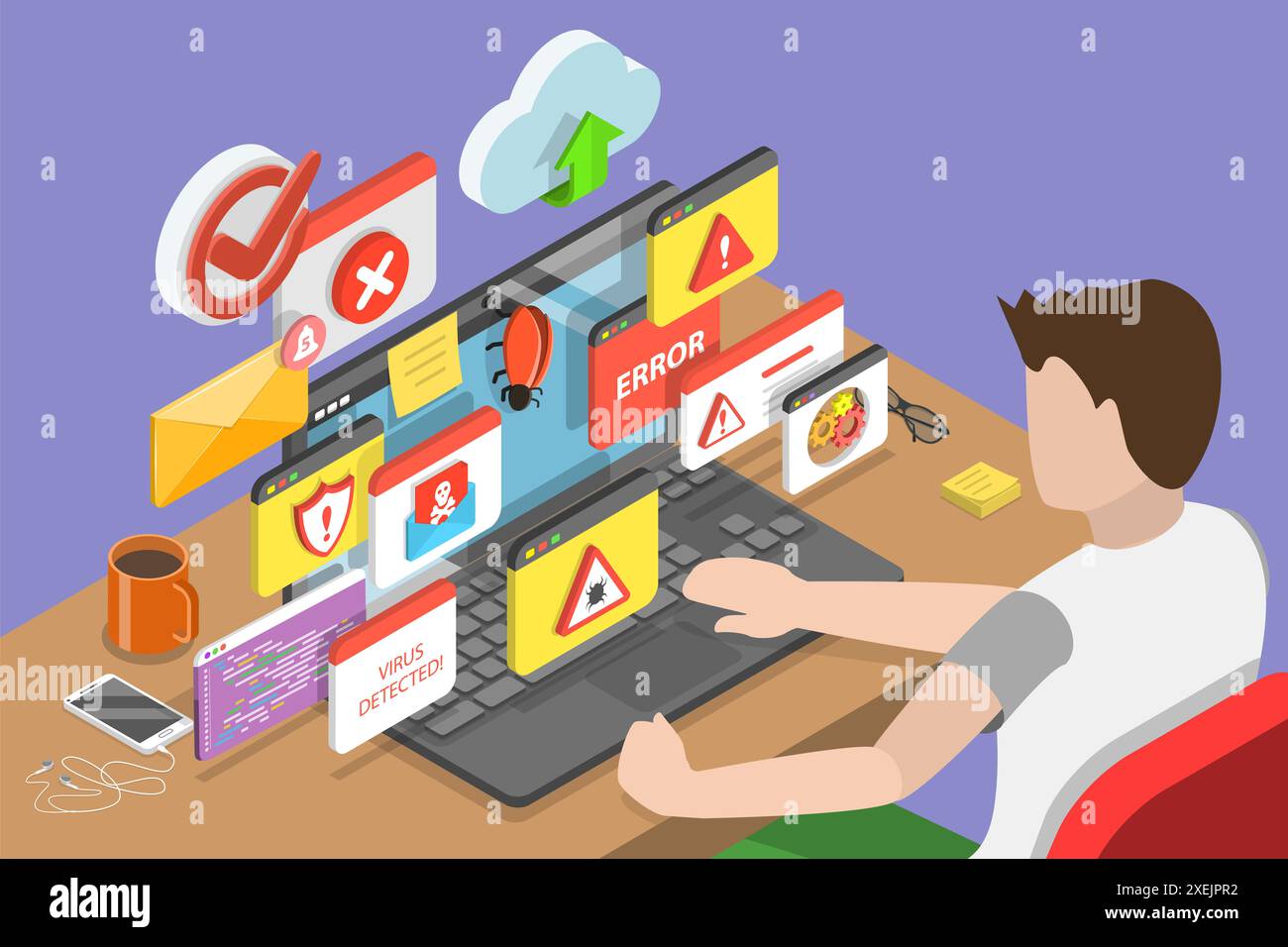 3D Isometric Flat Conceptual Illustration of Computer Virus, Ransomware ...