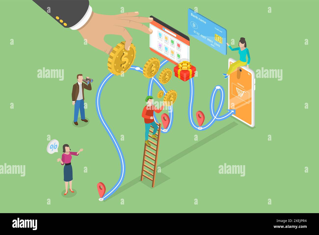 3D Isometric Flat Conceptual Illustration of Customer Journey, Client Buying Decision, Digital ...