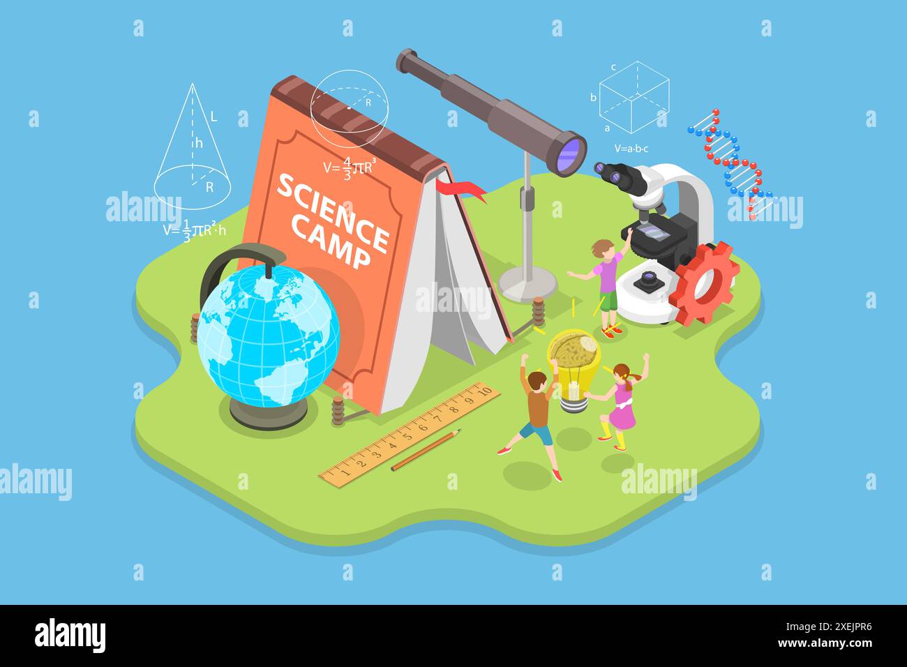 3D Isometric Flat Conceptual Illustration of Science Camp, STEM ...